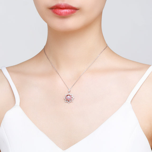 Crystal Snowflake Pink Pearl Necklace – Timeless Pearl